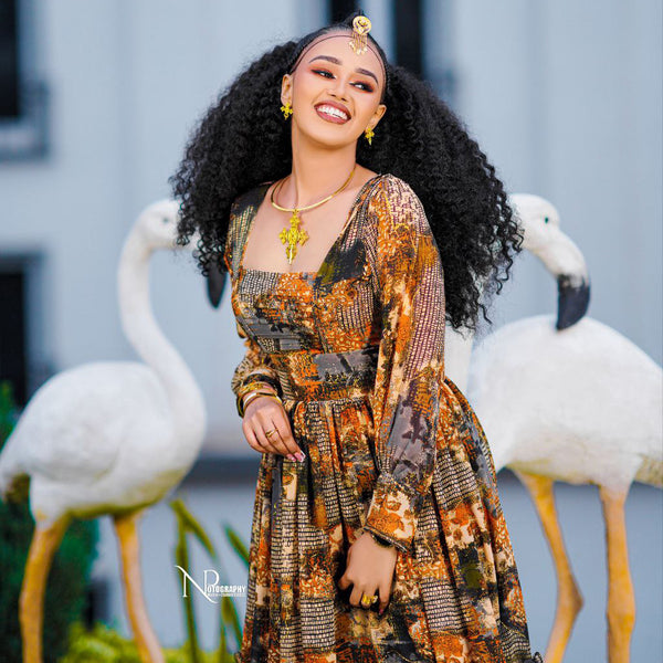 Wongel Ethiopian Chiffon Dress - EthiopianClothing.Net
